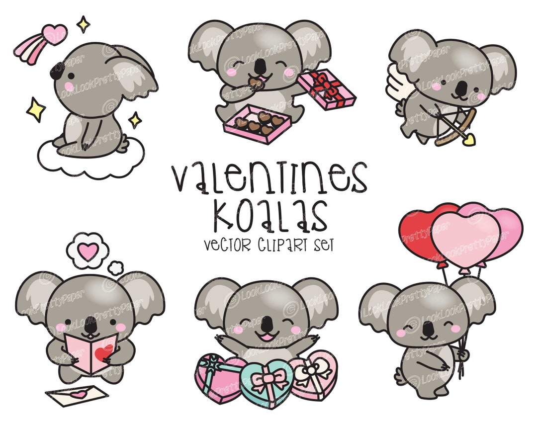 Premium Vector Clipart Kawaii Valentines Day Koalas Valentines Day ...