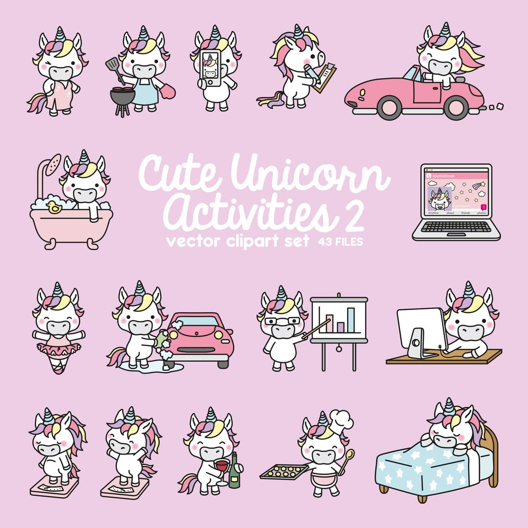 Premium Vector Clipart - Kawaii Unicorn - Cute Unicorn Planning Clipart ...