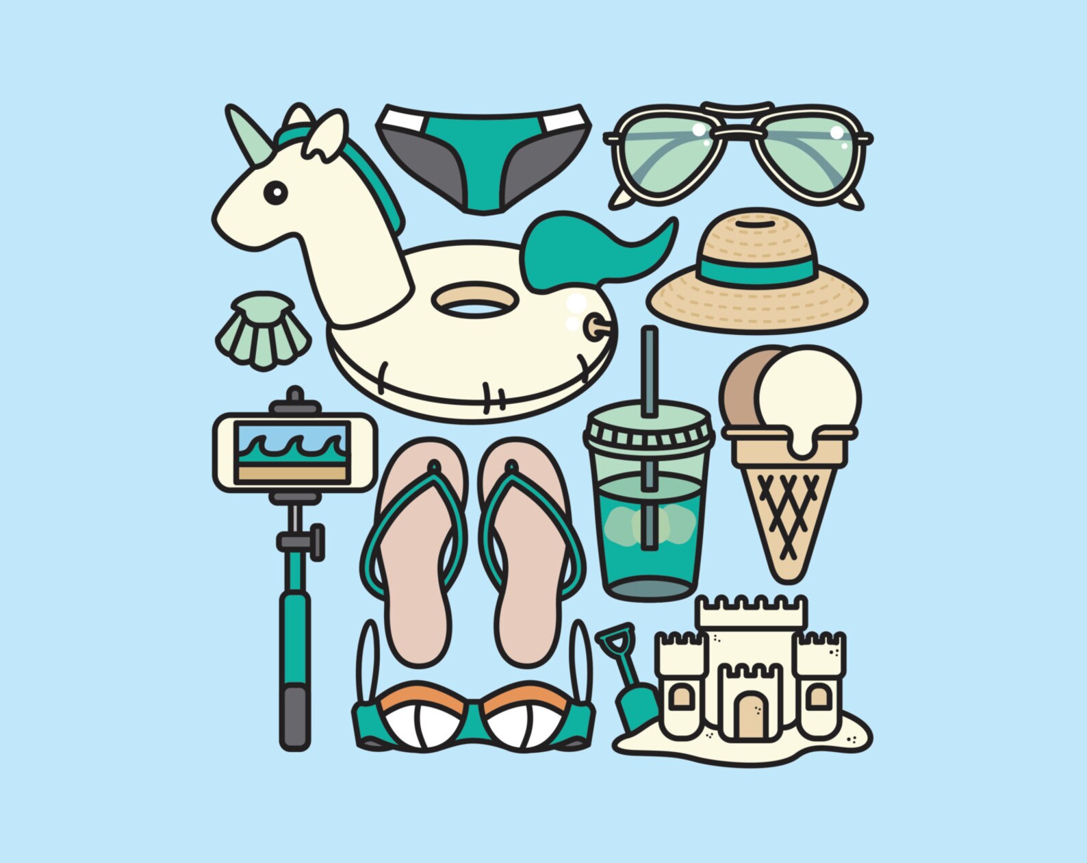 Premium Vector Clipart Cute Beach Clipart Kawaii Beach Day | Etsy