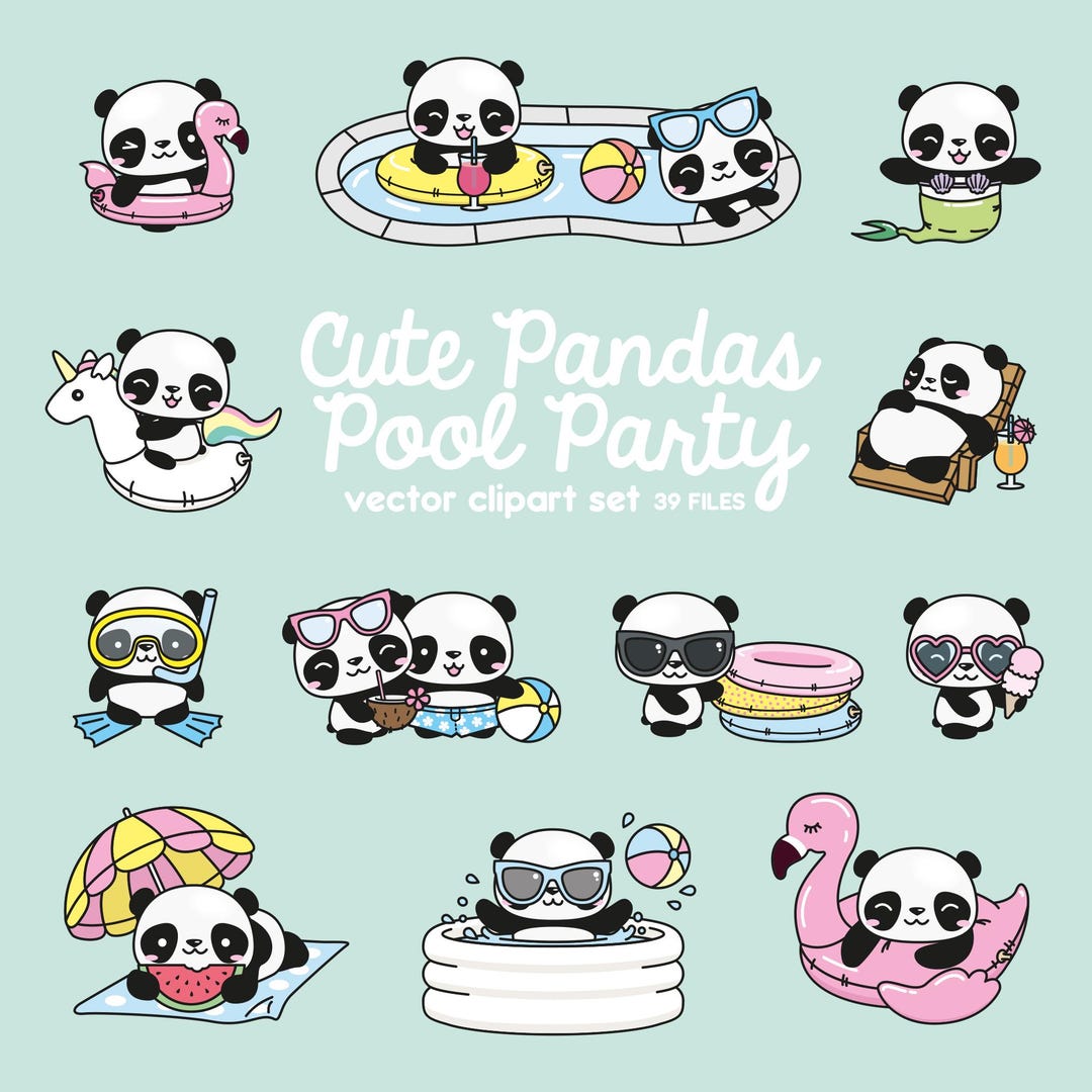 Premium Vector Clipart - Kawaii Panda - Cute Panda Pool Party Clipart ...