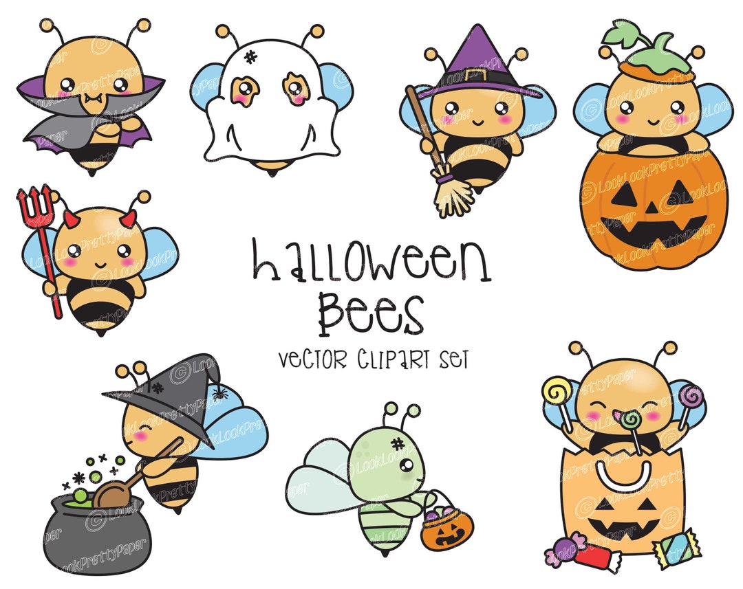 Premium Vector Clipart Kawaii Halloween Bees Cute Halloween Bees ...