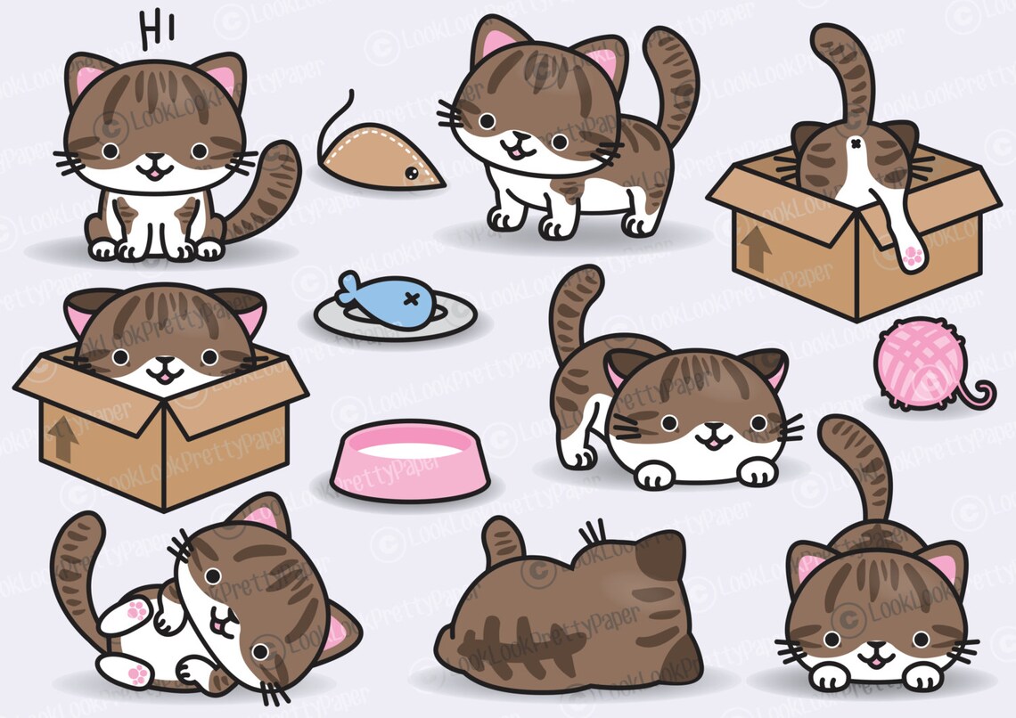 Premium Vector Clipart - Kawaii Cats - Cute Cats Clipart Set - Brown ...