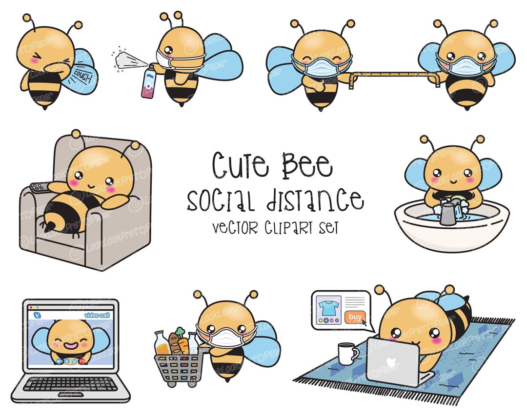 Premium Vector Clipart Kawaii Bee Cute Bee Social - Etsy