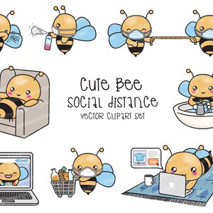 Premium Vector Clipart Kawaii Bee Cute Bee Social | Etsy