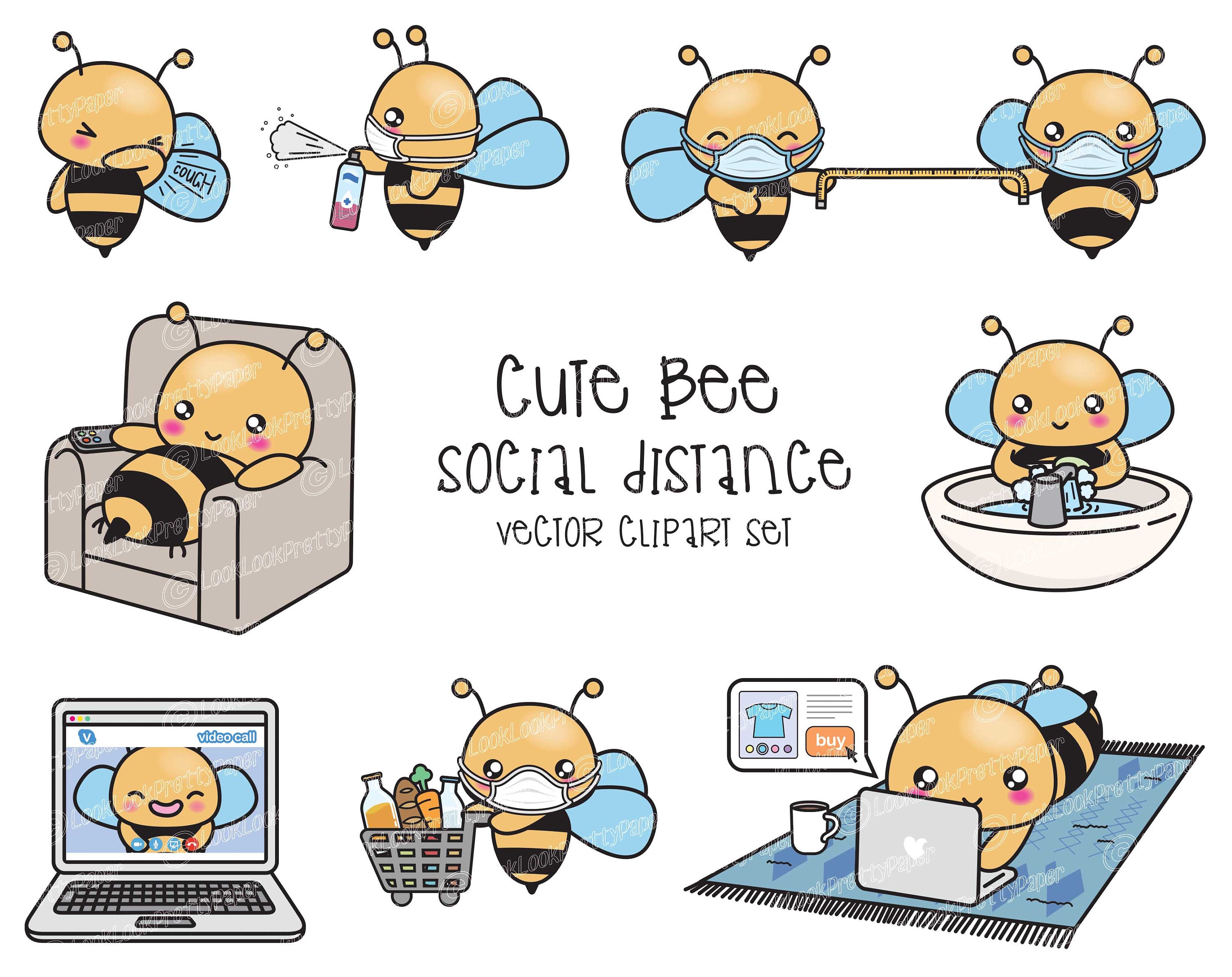 Premium Vector Clipart Kawaii Bee Cute Bee Social | Etsy