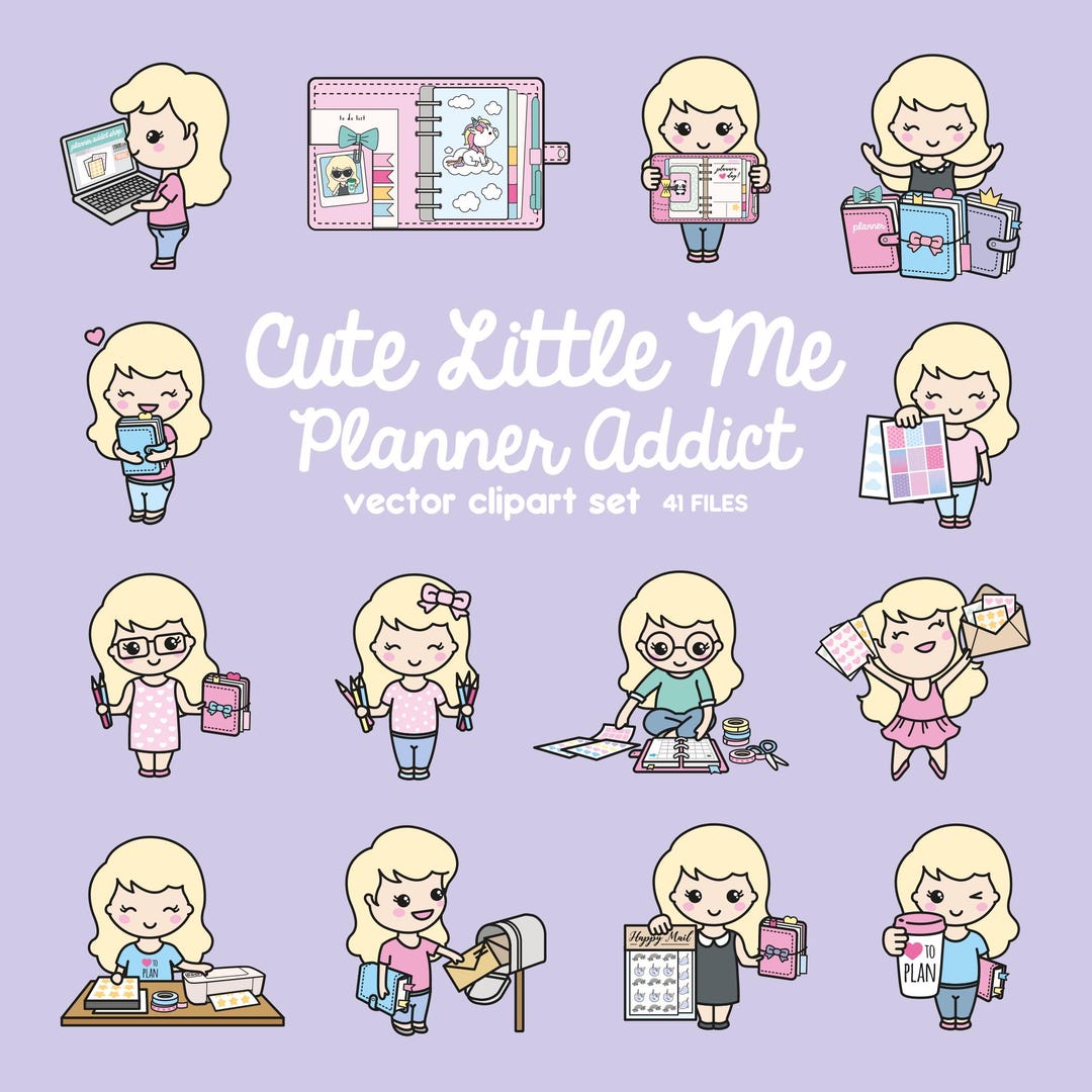 Premium Vector Clipart - Kawaii Girl - Cute Girl Planner Addict Clipart ...