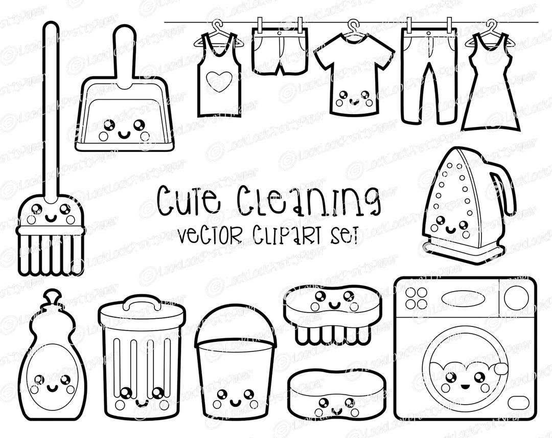 Premium Vector Clipart Kawaii Cleaning Clipart Kawaii Clip Art Set High ...