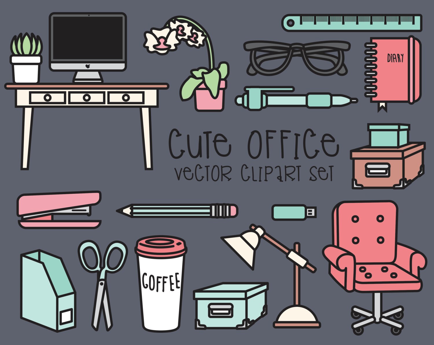 Premium Vector Clipart Kawaii Office Clipart Kawaii Work - Etsy Canada