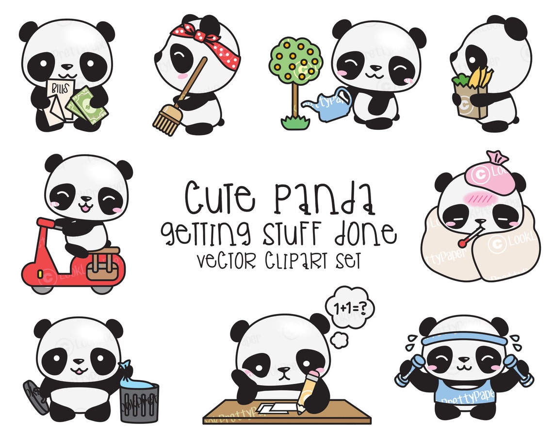 Premium Vector Clipart Kawaii Panda Cute Panda Planning | Etsy