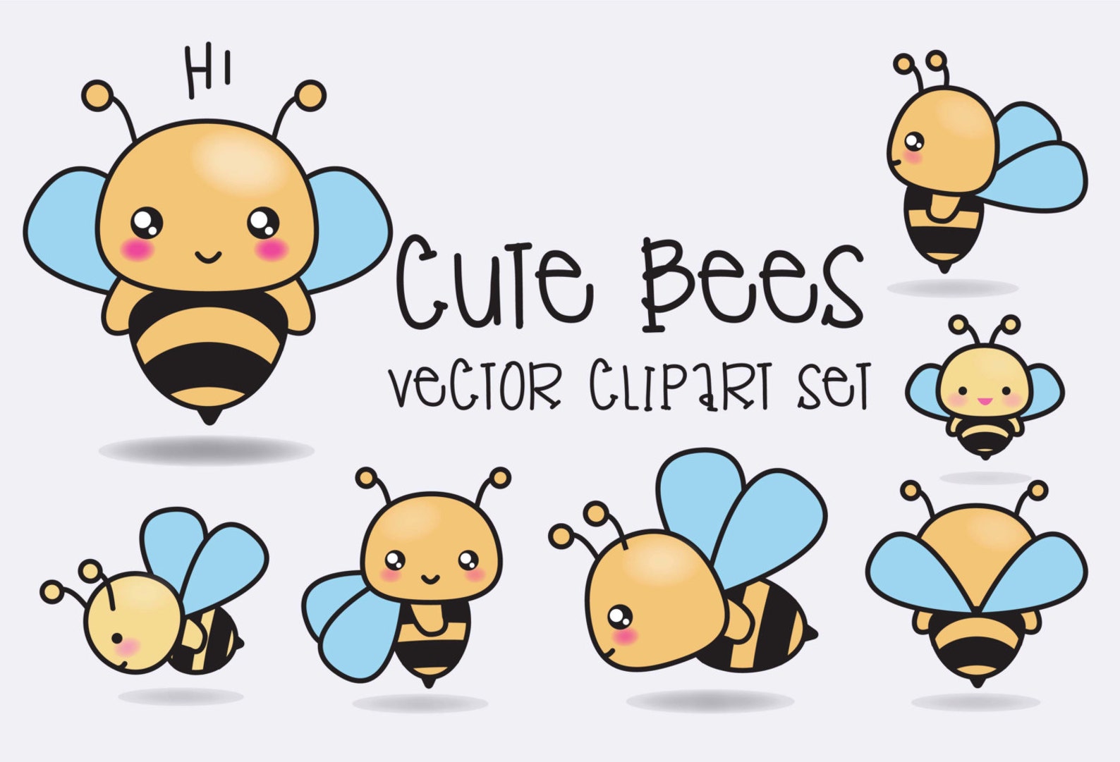 Premium Vector Clipart Kawaii Bees Cute Bees Clipart Set | Etsy