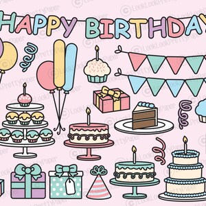 Premium Vector Clipart - Kawaii Birthday - Cute Birthday Party Clipart ...