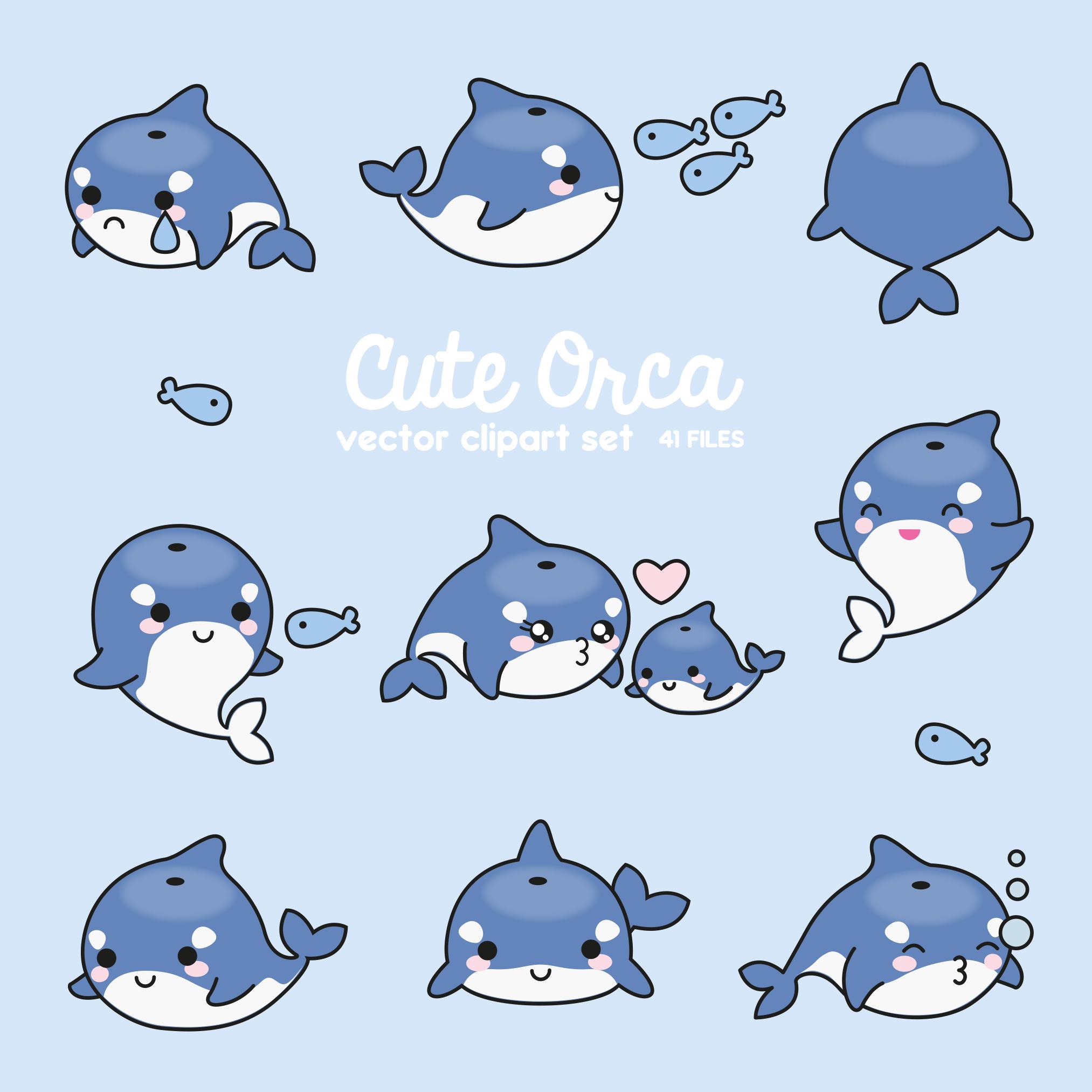 Premium Vector Clipart - Kawaii Orcas - Cute Orcas Clipart Set - High ...