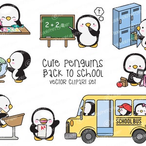 Premium Vector Clipart Kawaii Penguins Back to School Cute Penguins ...