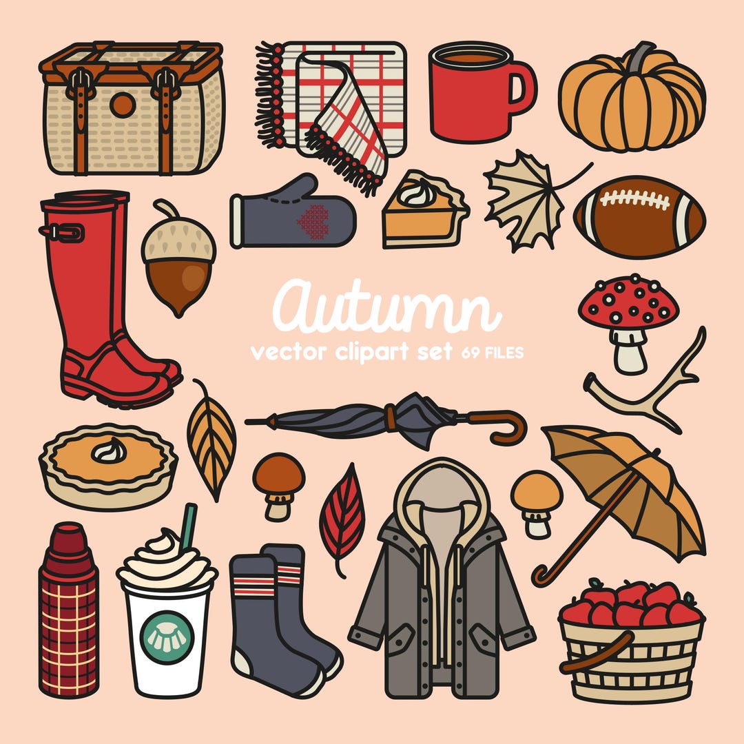 Premium Vector Clipart - Cute Autumn Clipart - Kawaii Fall Clip Art Set ...
