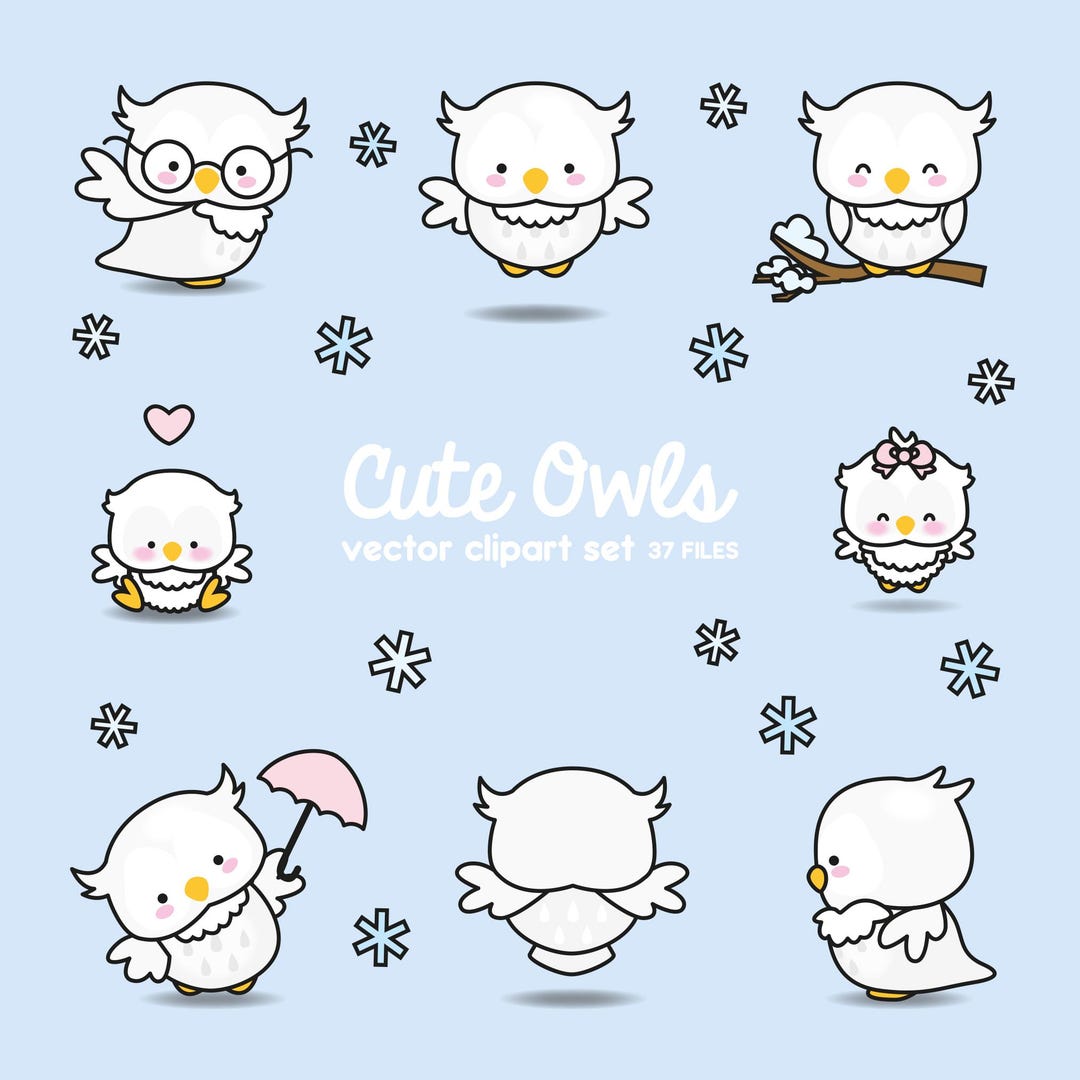Premium Vector Clipart - Kawaii Owls - Cute Owls Clipart Set - High ...