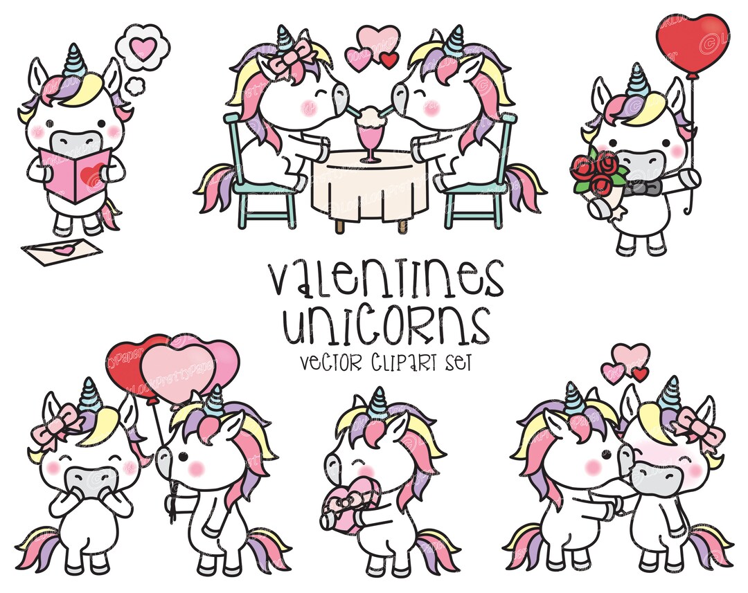 Premium Vector Clipart Kawaii Valentines Unicorns Valentines Day ...
