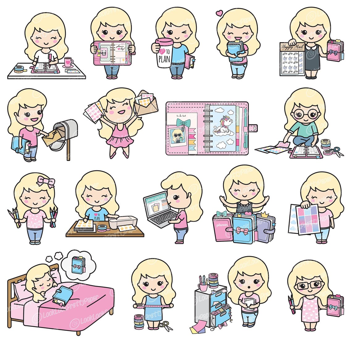 Premium Vector Clipart Kawaii Girl Cute Girl Planner - Etsy