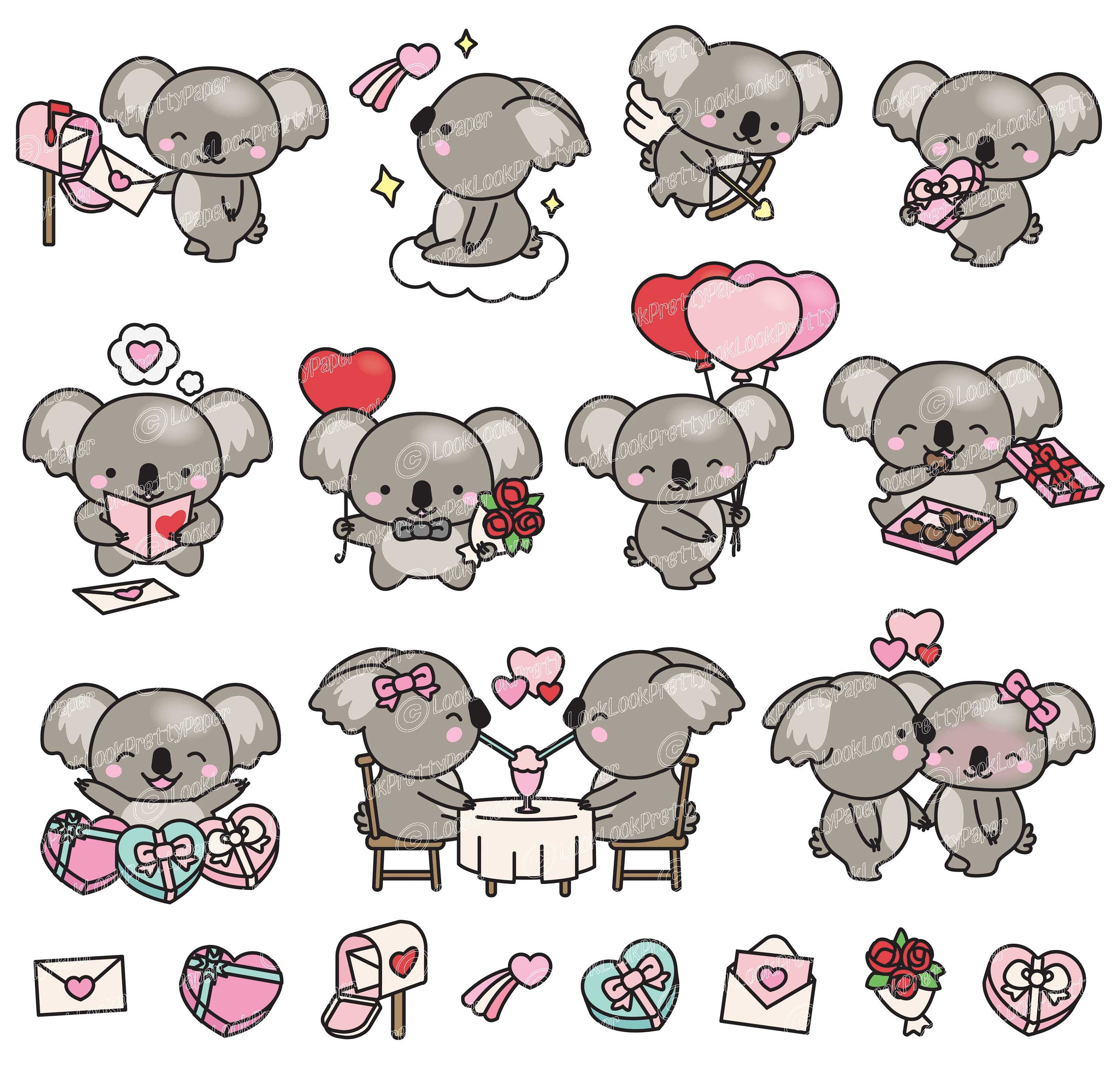Premium Vector Clipart Kawaii Valentines Day Koalas | Etsy