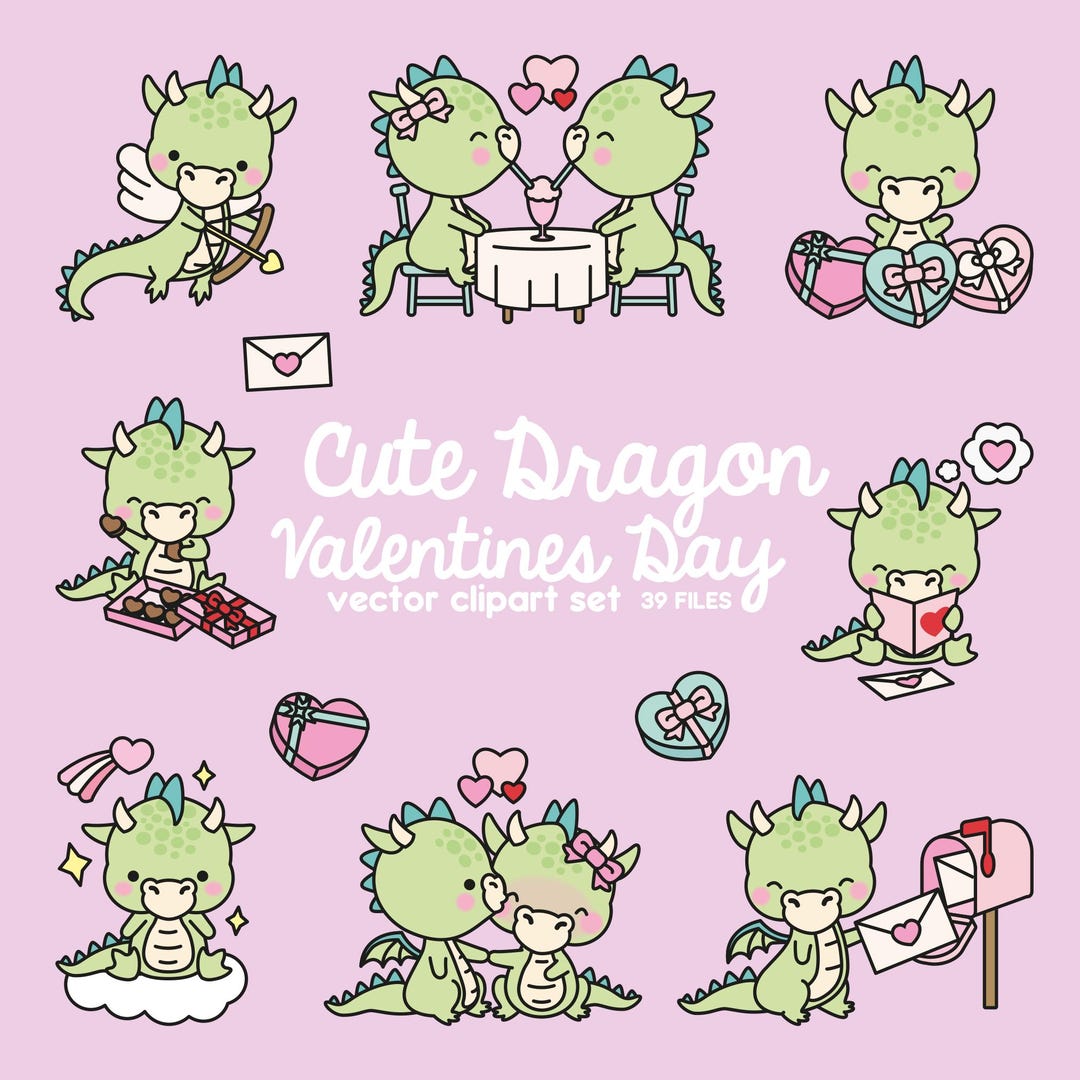 Premium Vector Clipart - Kawaii Valentines Day Dragons - Valentines Day ...