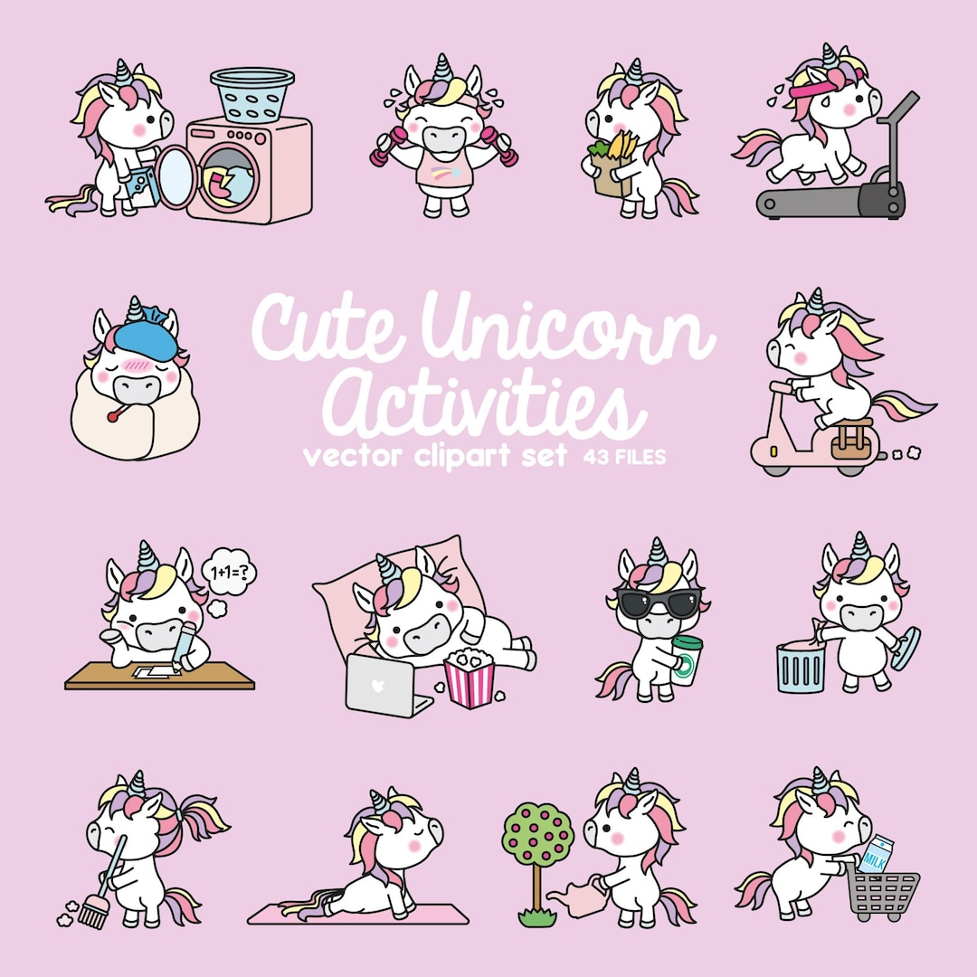 Premium Vector Clipart - Kawaii Unicorn - Cute Unicorn Planning Clipart ...