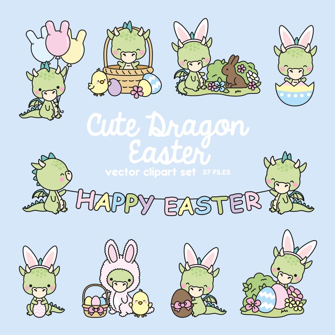 Premium Vector Clipart - Kawaii Easter Dragons - Cute Easter Dragon ...