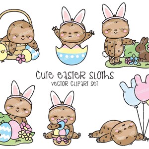 Premium Vector Clipart Kawaii Easter Sloths Cute Easter | Etsy