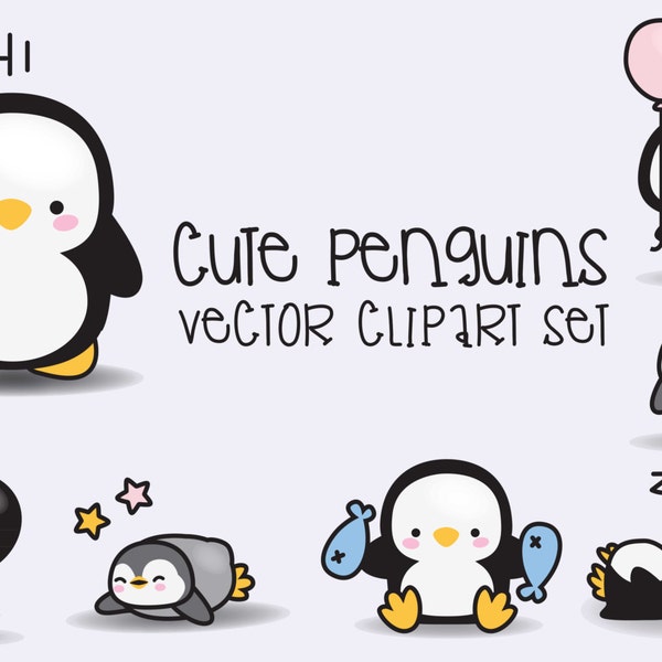 Cute Penguin Clipart - Etsy