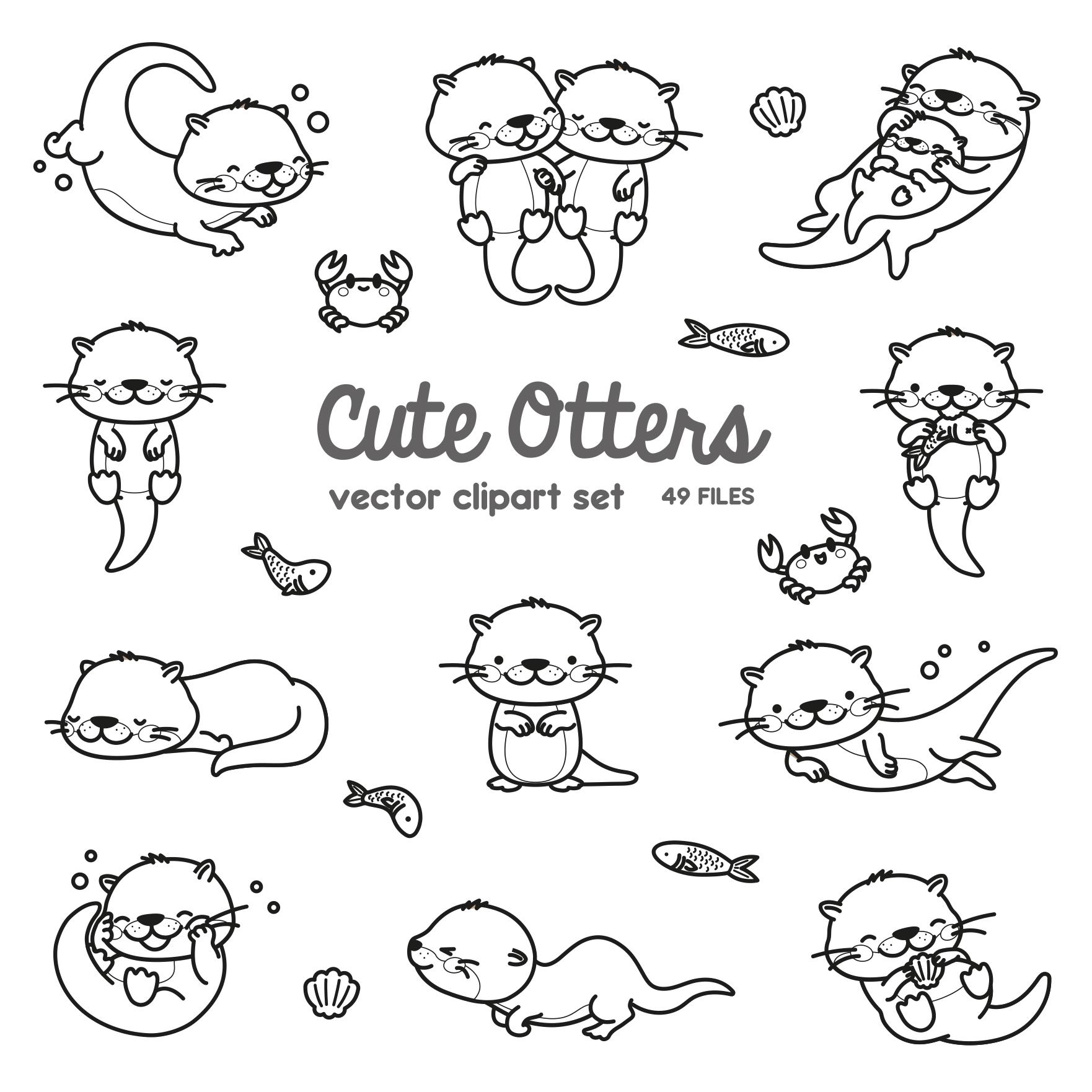 Clipart Vectorial Premium - Nutrias Kawaii - Conjunto de Clipart de ...