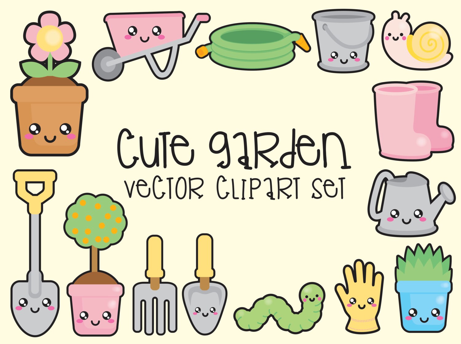 Premium Vector Clipart Kawaii Gardening Clipart Kawaii | Etsy