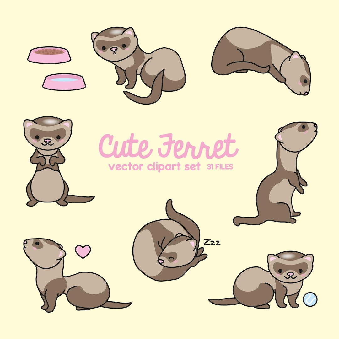 Premium Vector Clipart - Kawaii Ferret - Cute Ferrets Clipart Set ...