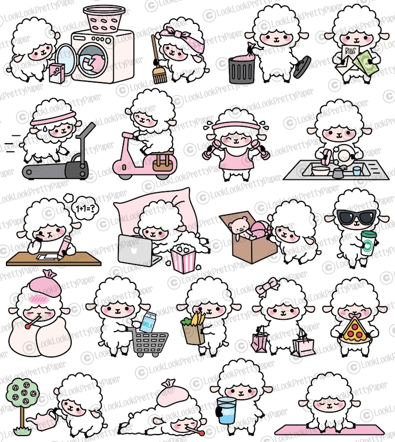 Premium Vector Clipart - Kawaii Lambs - Cute Lambs Planning Clipart ...