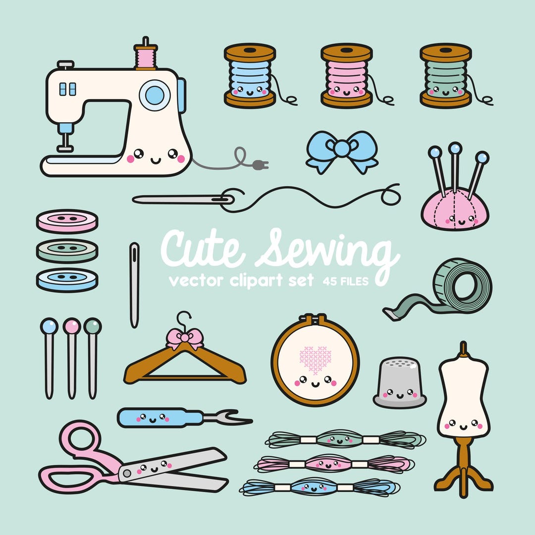 Premium Vector Clipart - Kawaii Sewing Clipart - Kawaii Sewing Clip Art ...