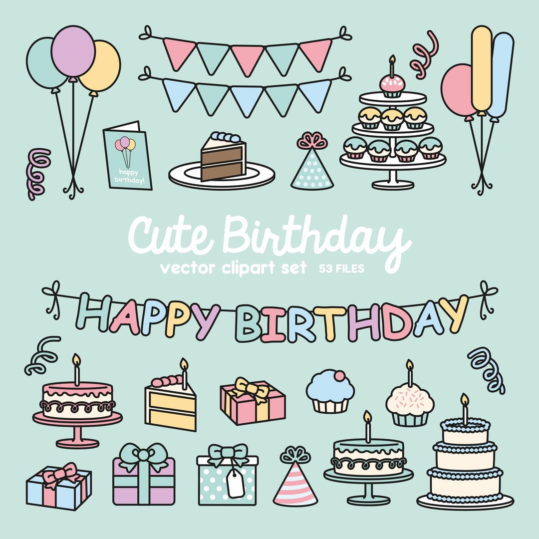 Premium Vector Clipart - Kawaii Birthday - Cute Birthday Party Clipart ...