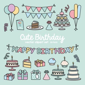 Premium Vector Clipart - Kawaii Birthday - Cute Birthday Party Clipart ...