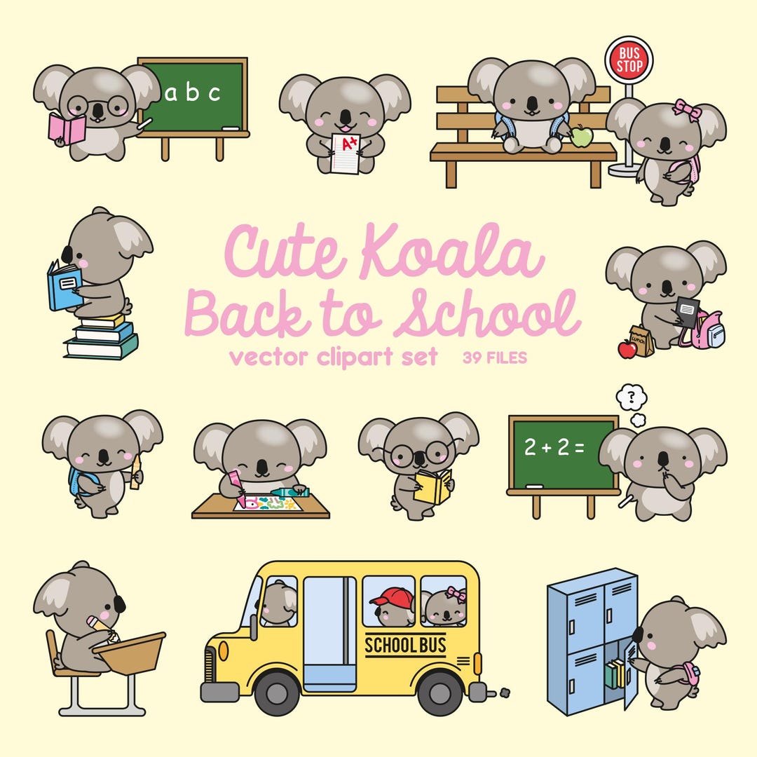 Premium Vector Clipart - Kawaii Koalas Back to School - Cute Koalas ...