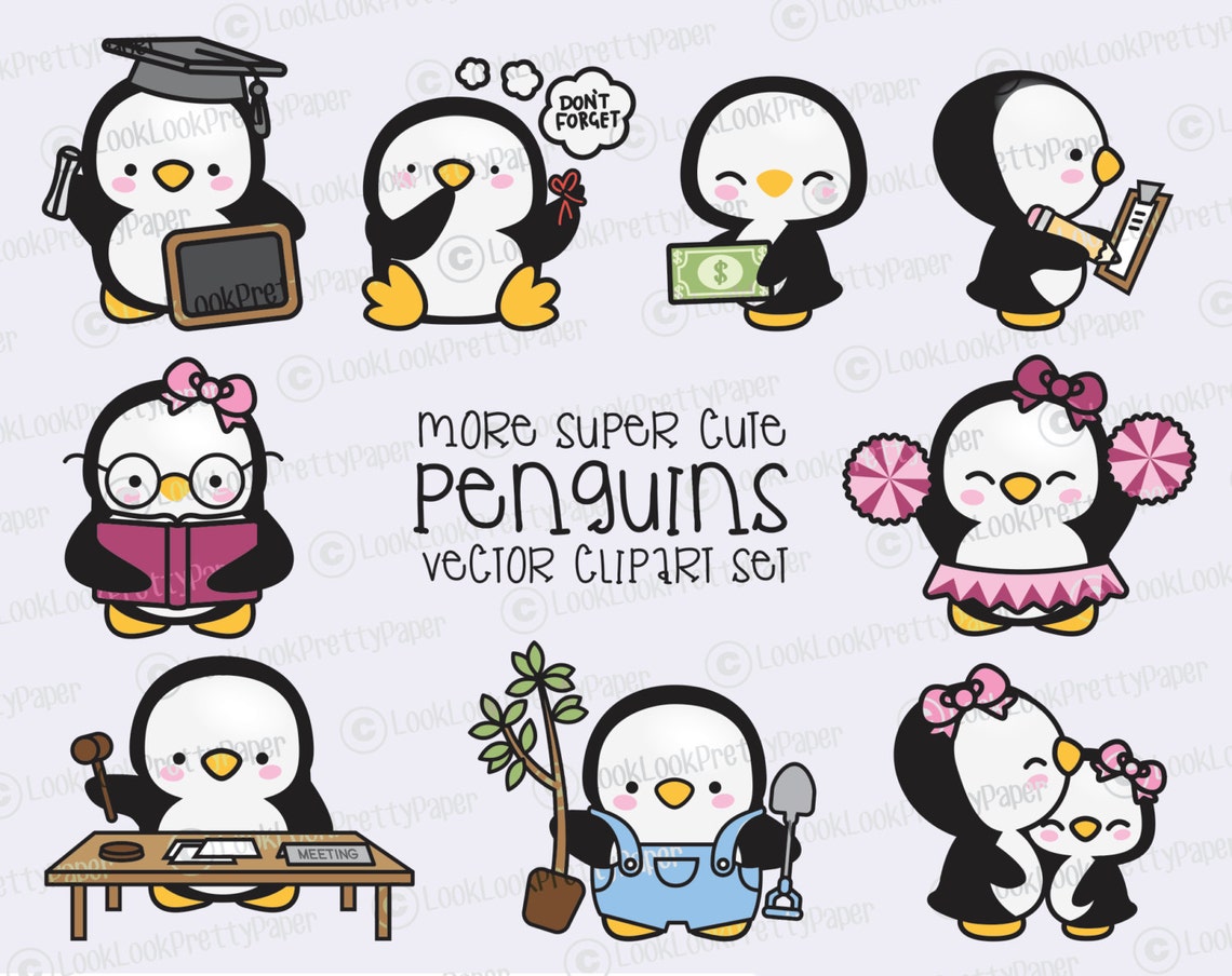 Premium Vector Clipart More Kawaii Penguins More Cute - Etsy