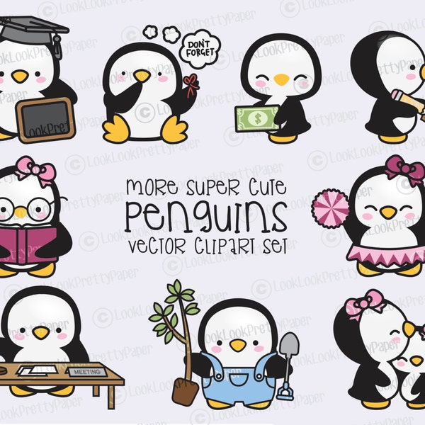 Cute Penguin Clipart - Etsy