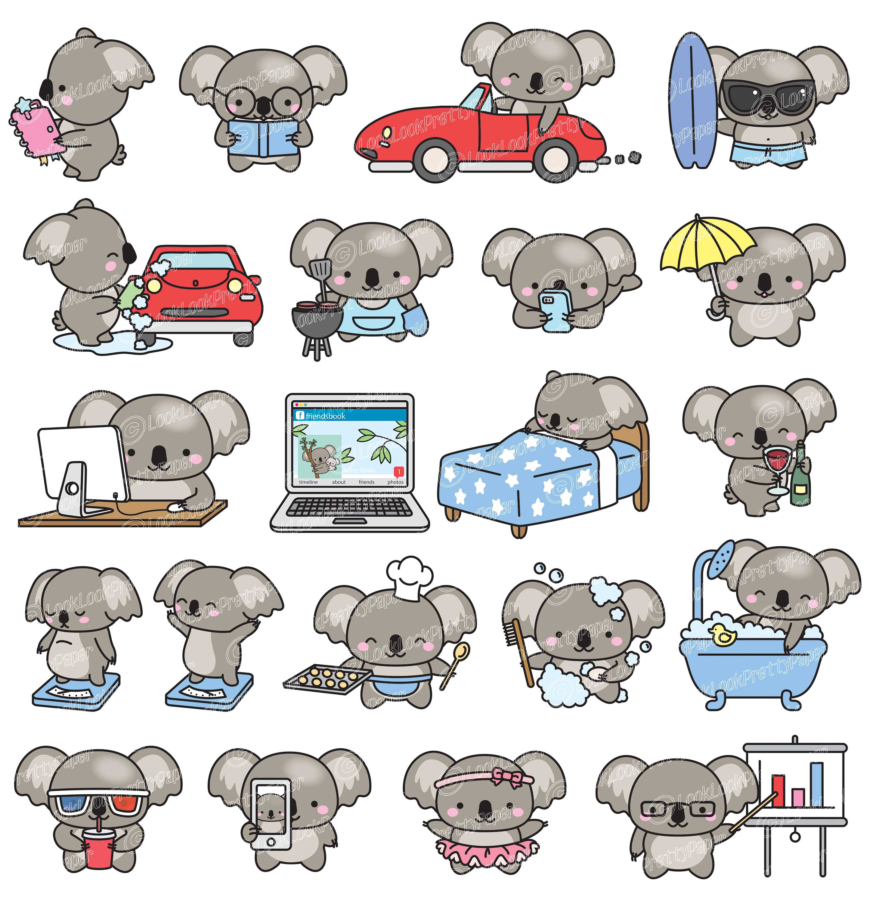 Premium Vector Clipart Kawaii Koala Cute Koala Planning - Etsy
