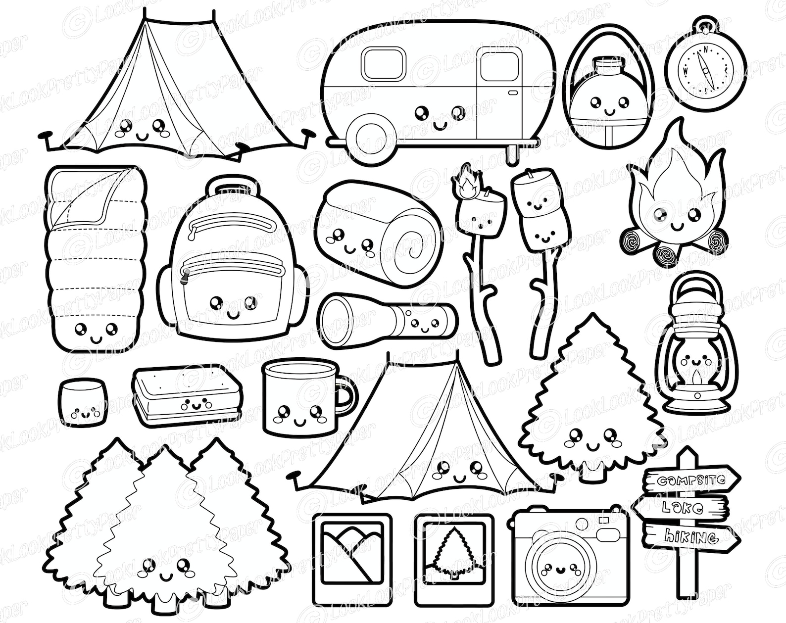 Premium Vector Clipart Kawaii Camping Clipart Kawaii | Etsy
