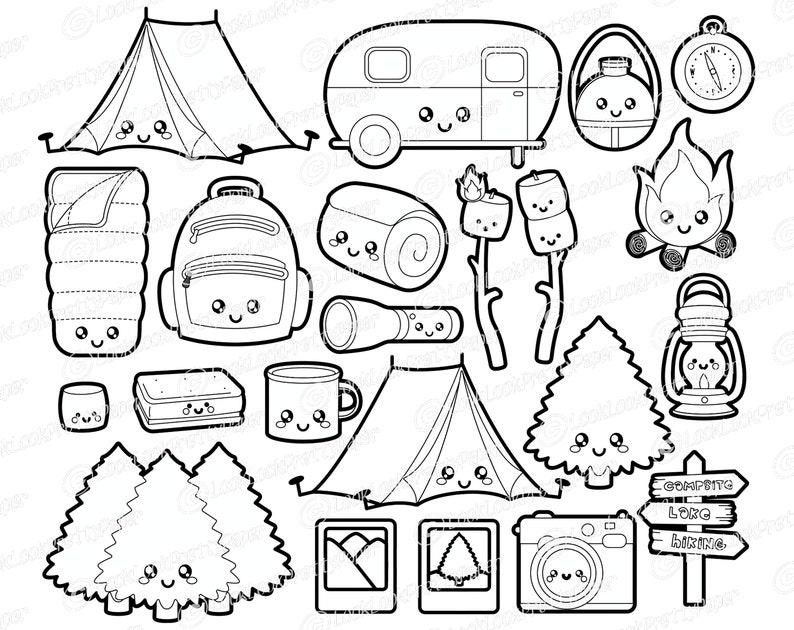 Premium Vector Clipart - Kawaii Camping Clipart - Kawaii Camping Clip ...