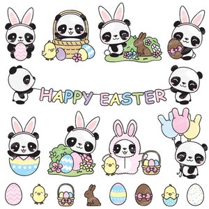 Premium Vector Clipart - Kawaii Easter Pandas - Cute Easter Panda Bears ...