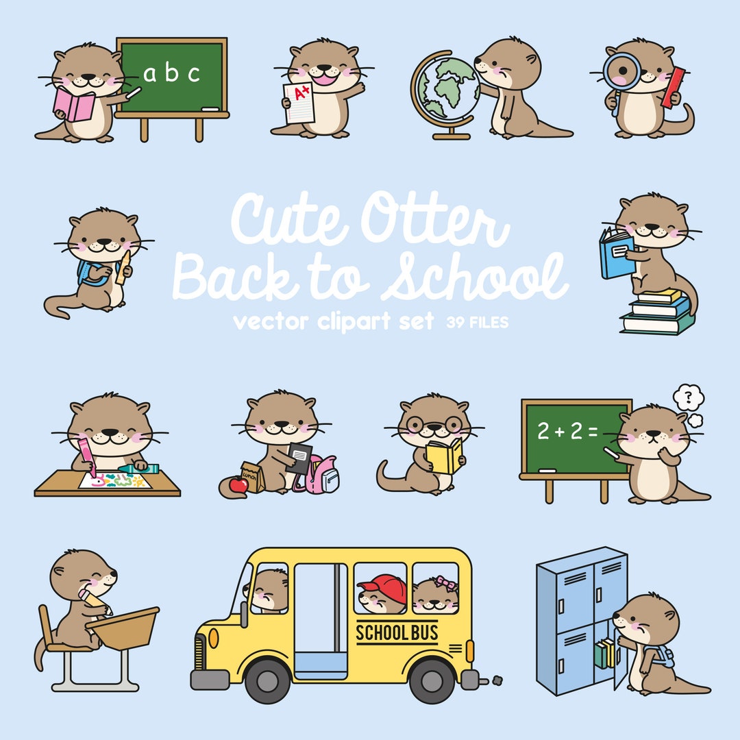 Premium Vector Clipart - Kawaii Otter - Cute Otters Back to School ...