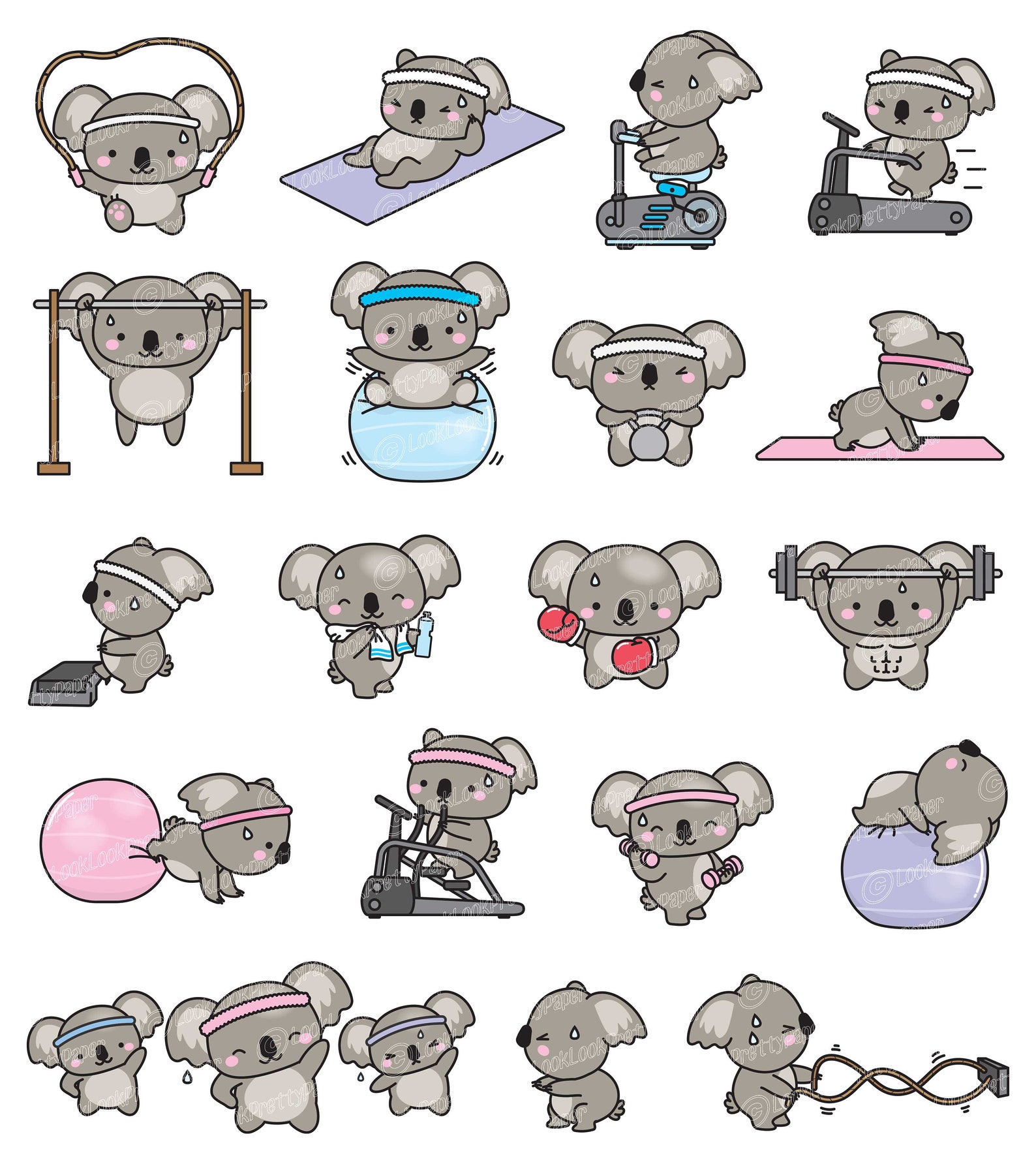 Premium Vector Clipart Kawaii Workout Koalas Cute Workout - Etsy