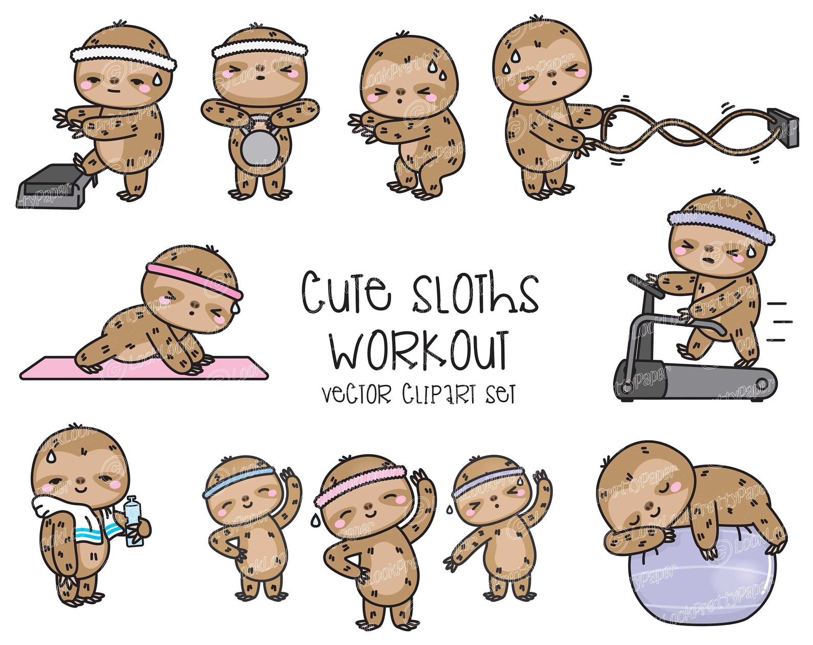 Premium Vector Clipart Kawaii Workout Sloths Cute Workout - Etsy