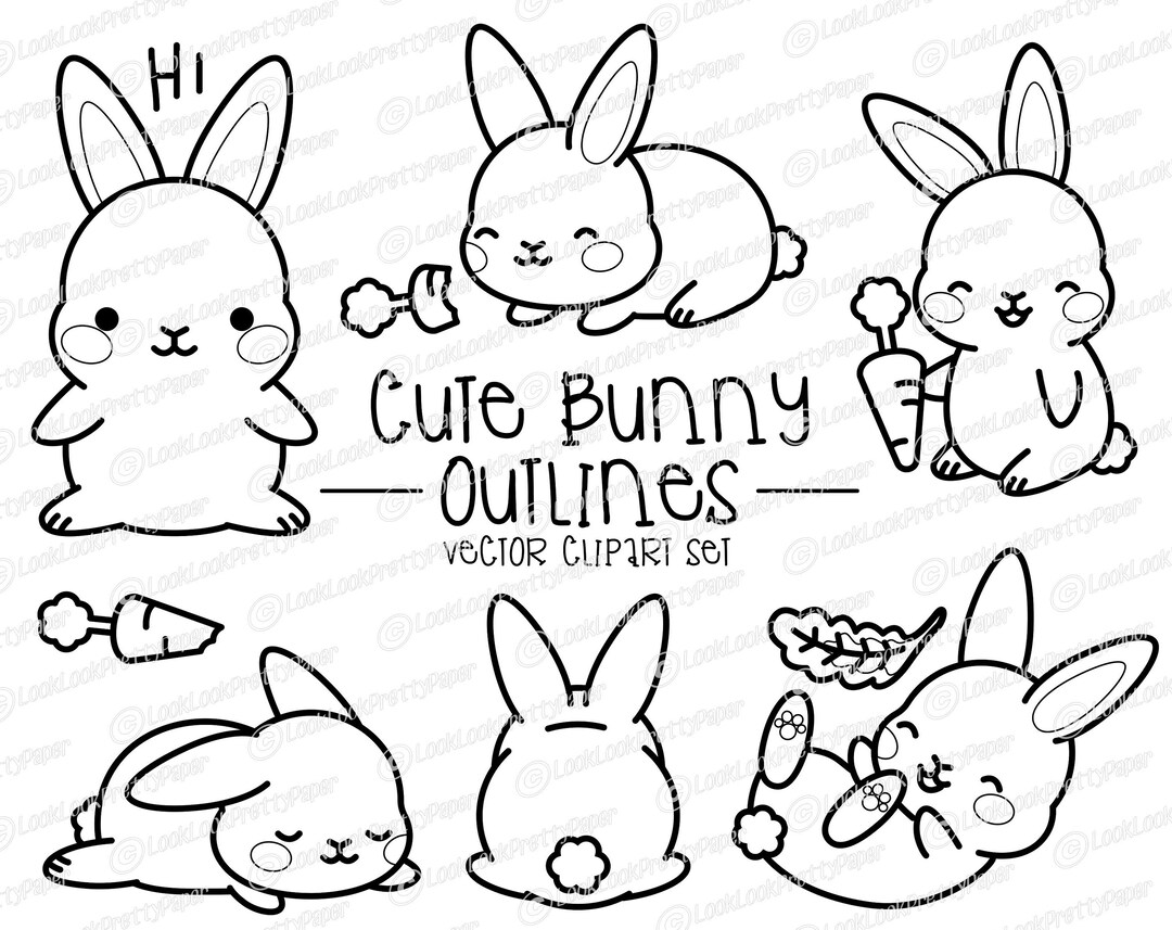 Premium Vector Clipart Kawaii Bunny Outlines Cute Bunny Outlines ...