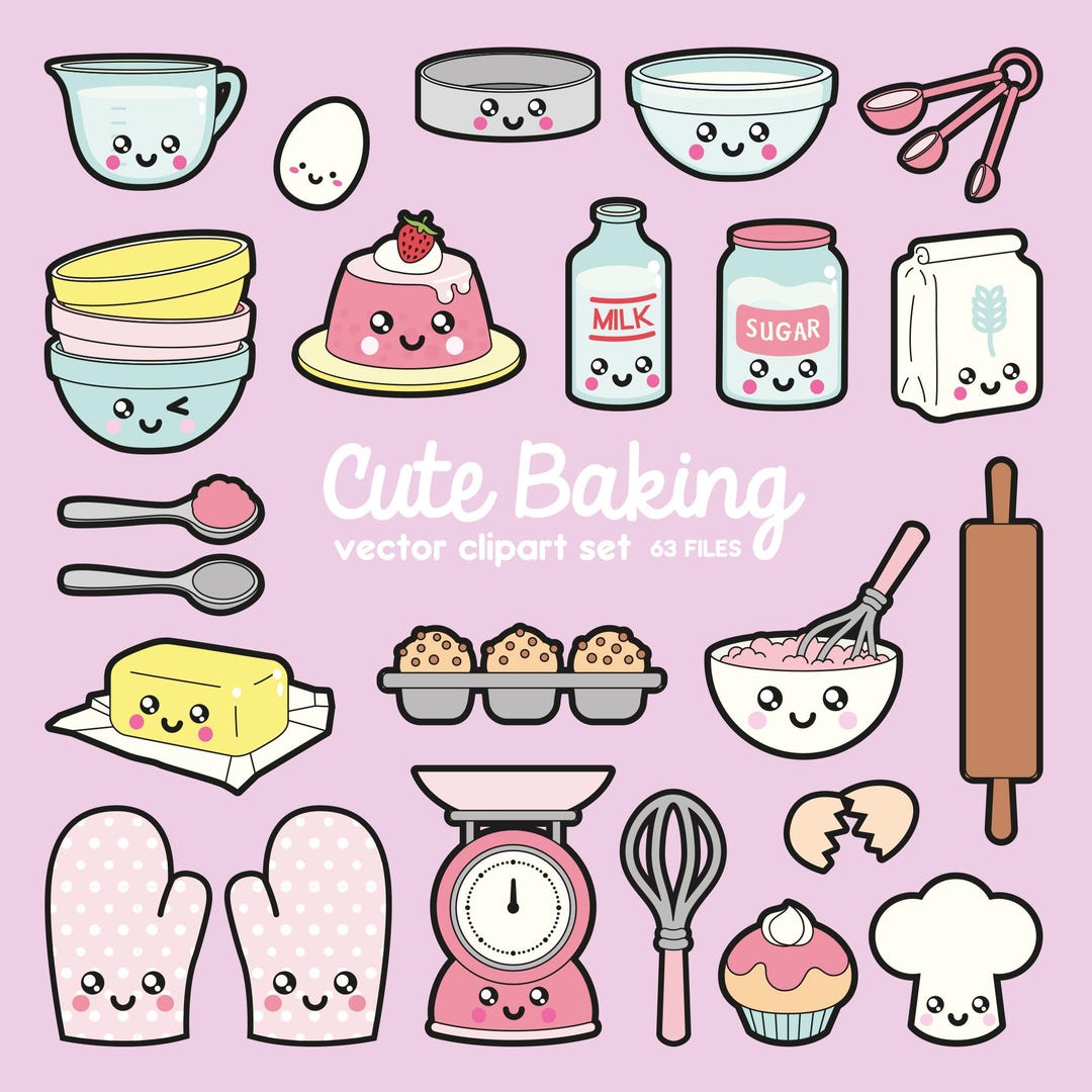 Premium Vector Clipart - Kawaii Baking Clipart - Kawaii Baking Clip Art ...
