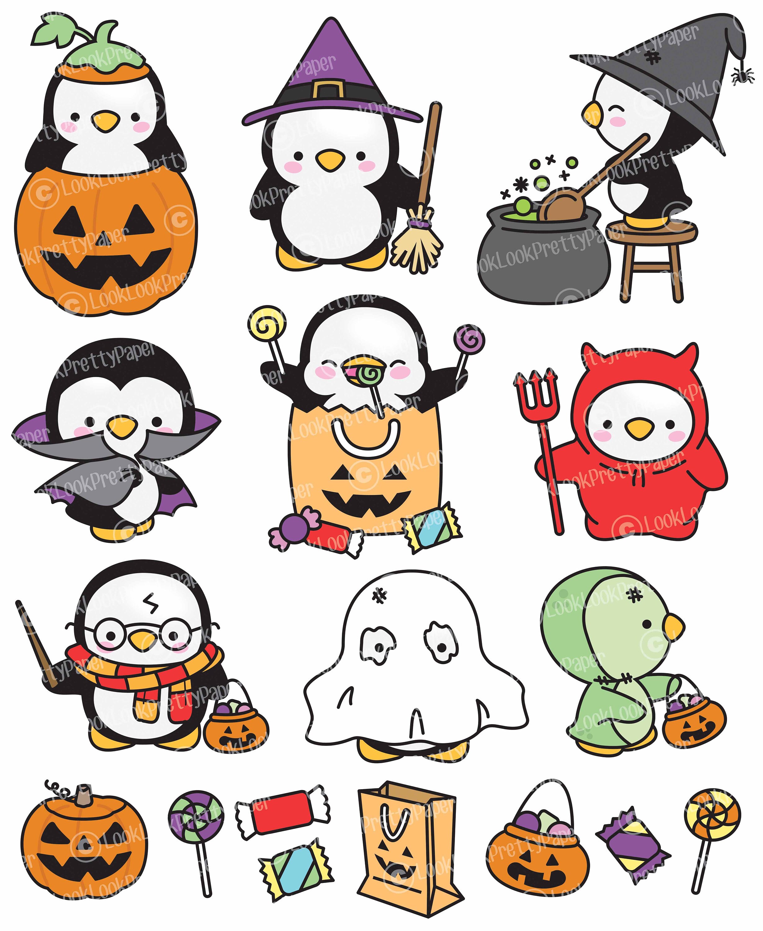 Premium Vector Clipart Kawaii Halloween Penguins Cute | Etsy