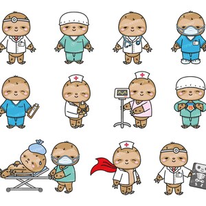 Premium Vector Clipart - Kawaii Sloth - Cute Sloths Healthcare Heros ...