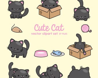 Vector Clipart - Kawaii Cats - Cute Cats Clipart Set - High Quality ...