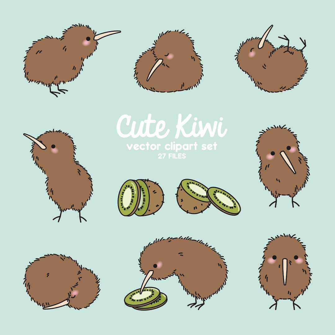 Premium Vector Clipart - Kawaii Kiwi - Cute Kiwi Bird Clipart Set ...